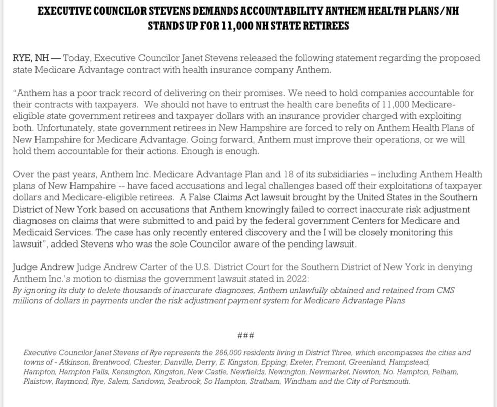 Janet Stevens, New Hampshire Executive Councilor, NH District 3